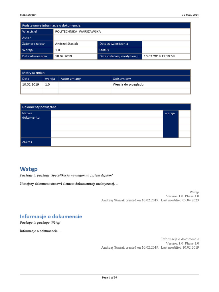 Specyfikacja Wymagań Na System Dyplom 2 | PDF