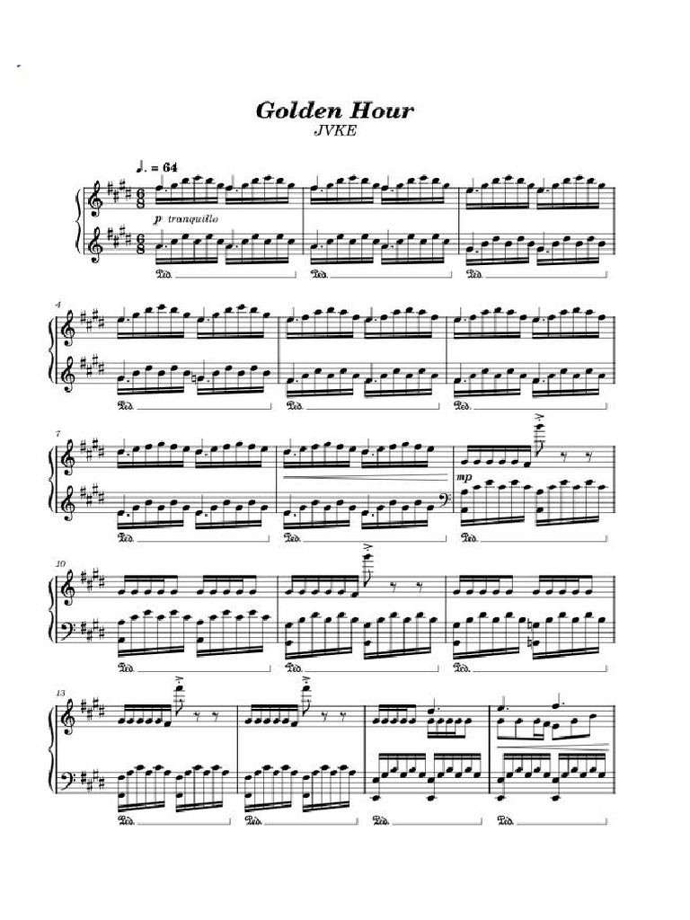 Golden Hour Notes For Piano (Intermediate) | PDF