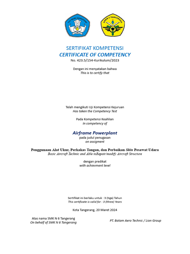 Certificate of Competency in Aircraft Repair | PDF | Engineering