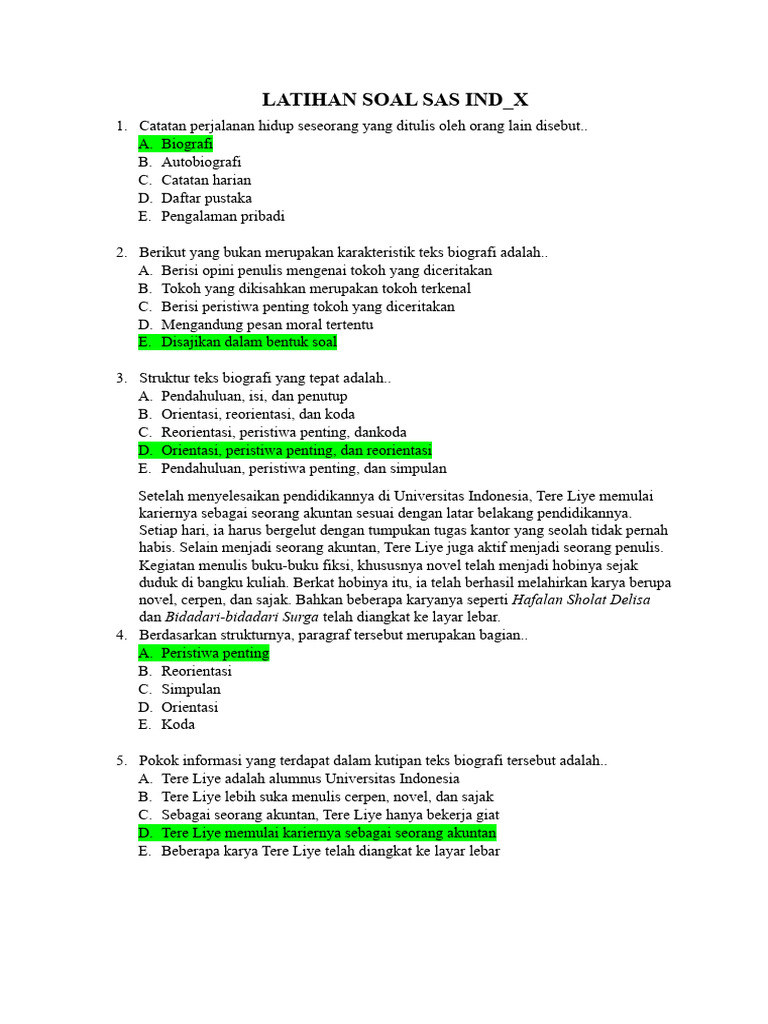 Lembar Soal Sas X | PDF