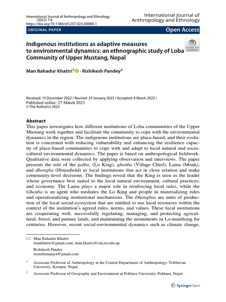 Indigenous Institutions As Adaptive Measures To Environmental Dynamics ...