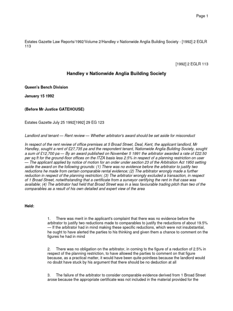 Handley V Nationwide Anglia Building Society | PDF | Landlord ...