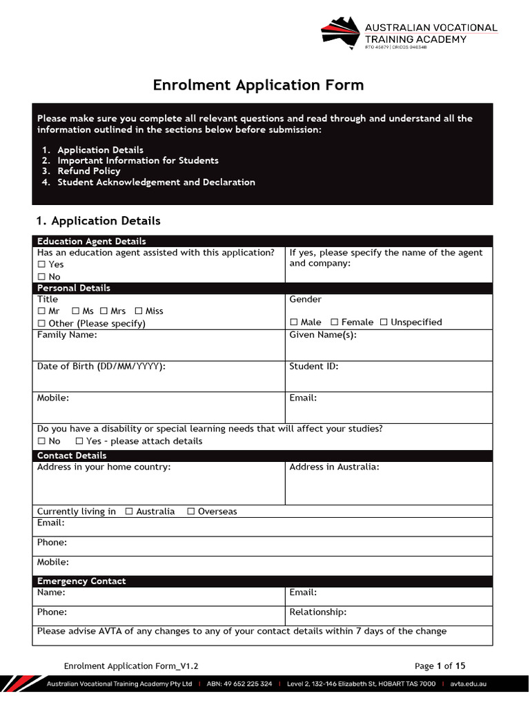 AVTA Enrolment Application Form V1.2 | PDF | Web Conferencing | Internet