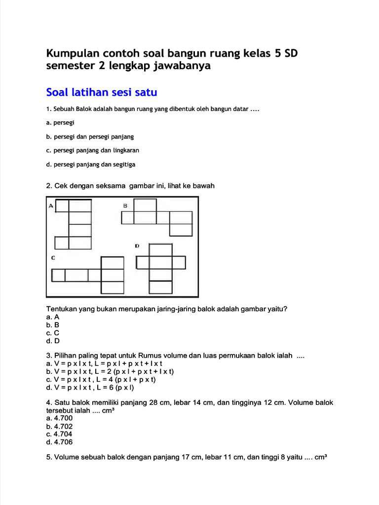 Soal Bangun Ruang Kelas 5 SD | PDF