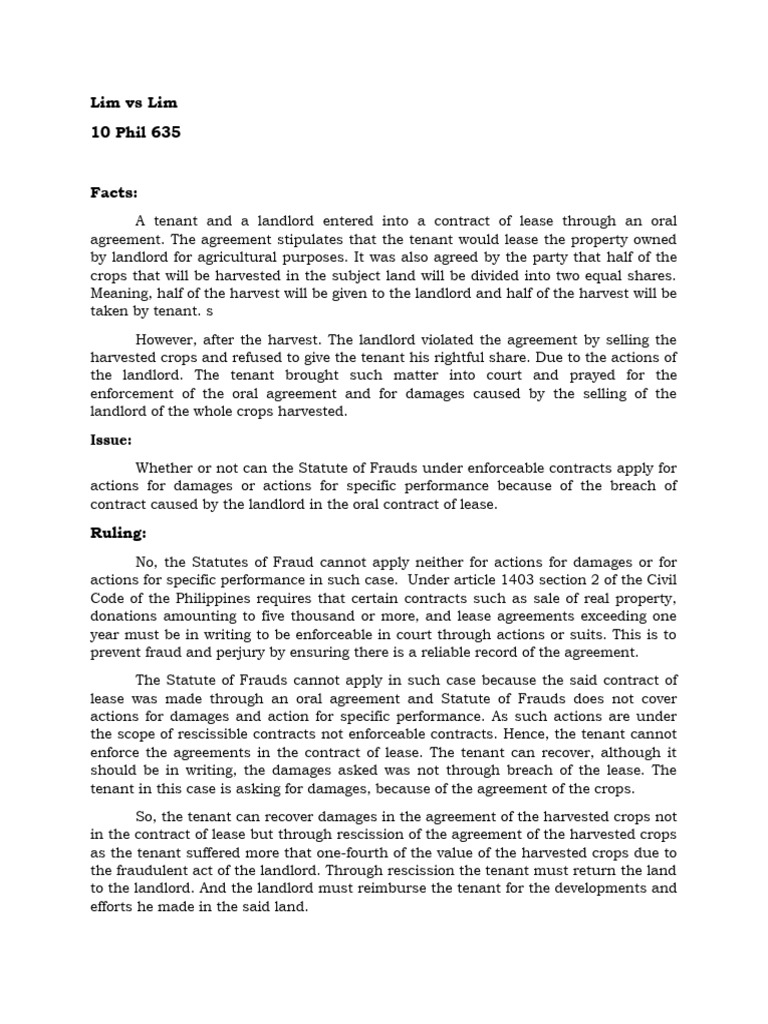 Lim Vs Lim 10 Phil 635 | PDF | Lease | Leasehold Estate