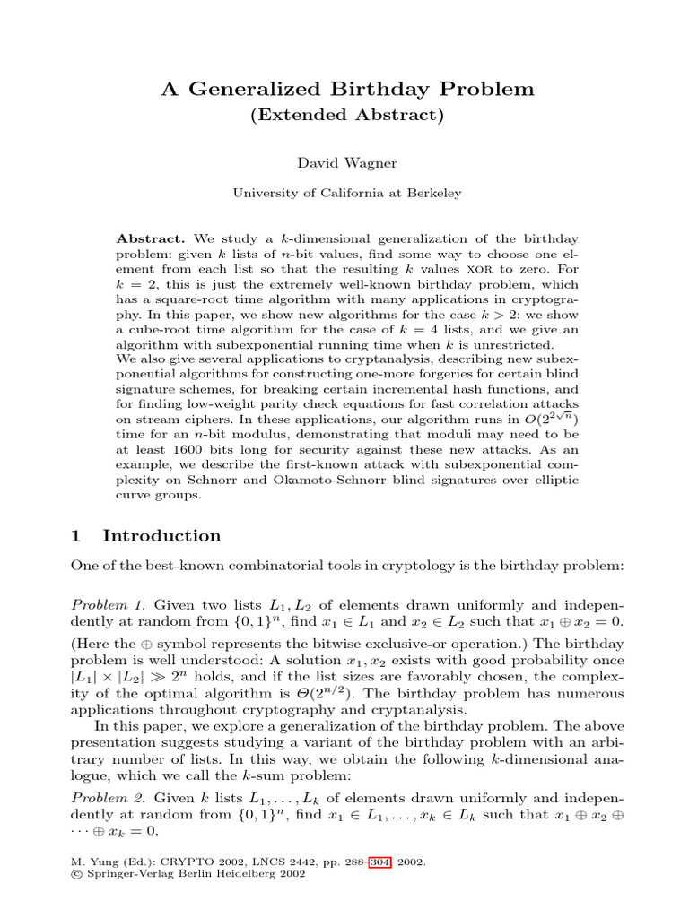 A Generalized Birthday Problem | PDF | Logarithm | Cryptography