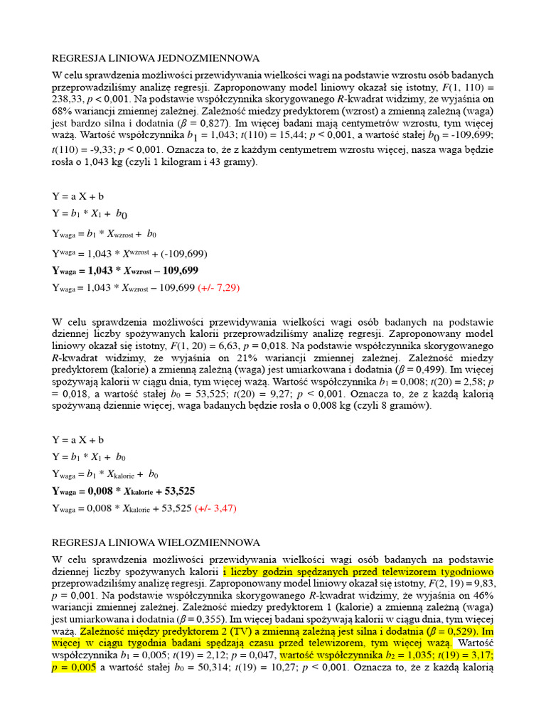 Interpretacja Regresji | PDF