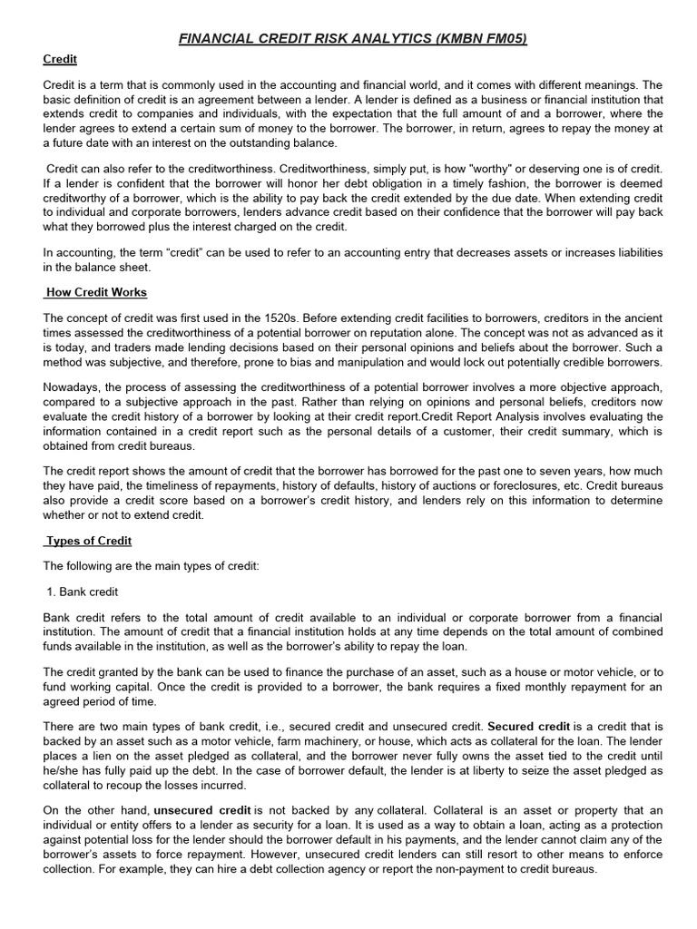 Financial Credit Risk Analytics Overview | PDF | Finance & Money ...