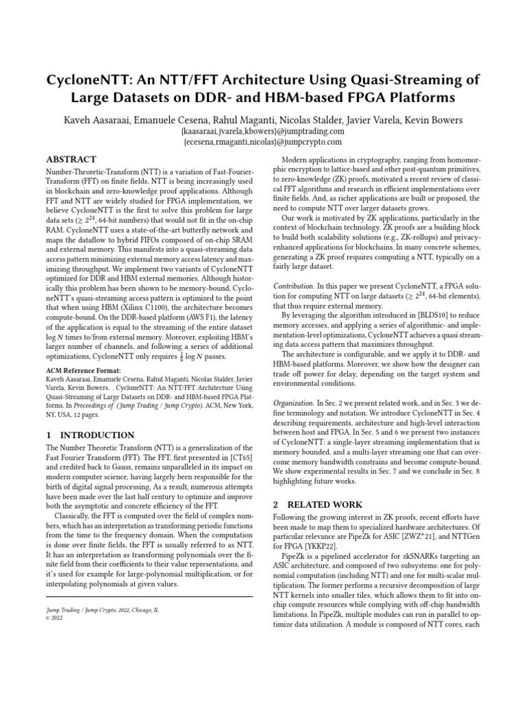 CycloneNTT: An NTT/FFT Architecture Using Quasi-Streaming of Large Datasets On DDR - and HBM ...
