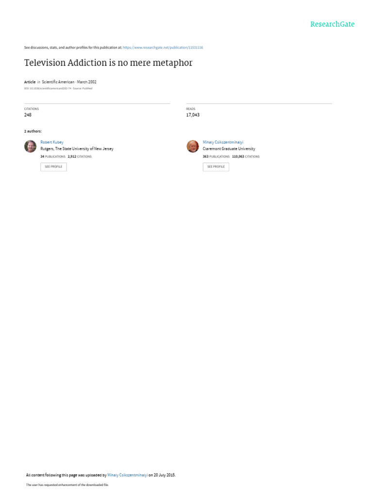 Television 20 Addiction 20 Is 20 No 20 Mere 20 Metaphor | PDF | Attention | Video Games