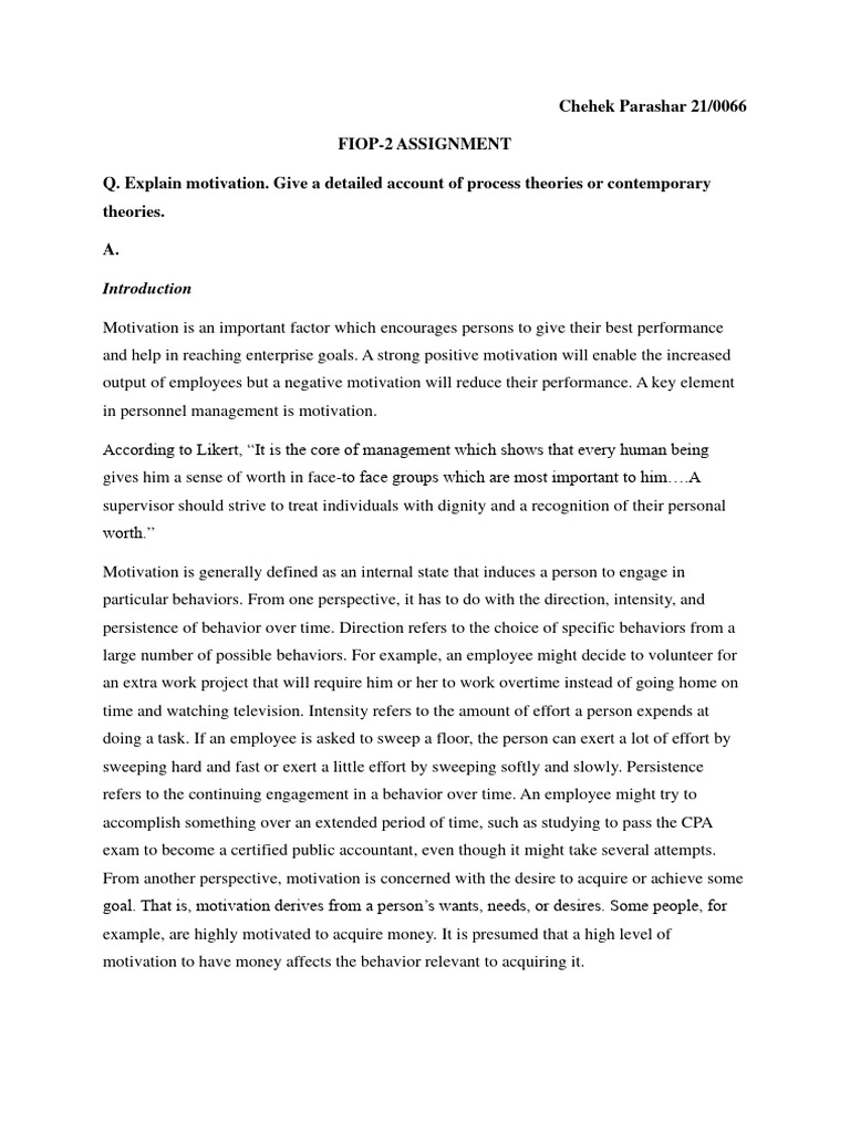Fiop Motivation Assignment | PDF | Goal | Motivation