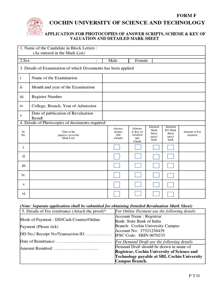 Exam - 2 - F - Application For Copy of Answer Book | PDF | Remittance ...