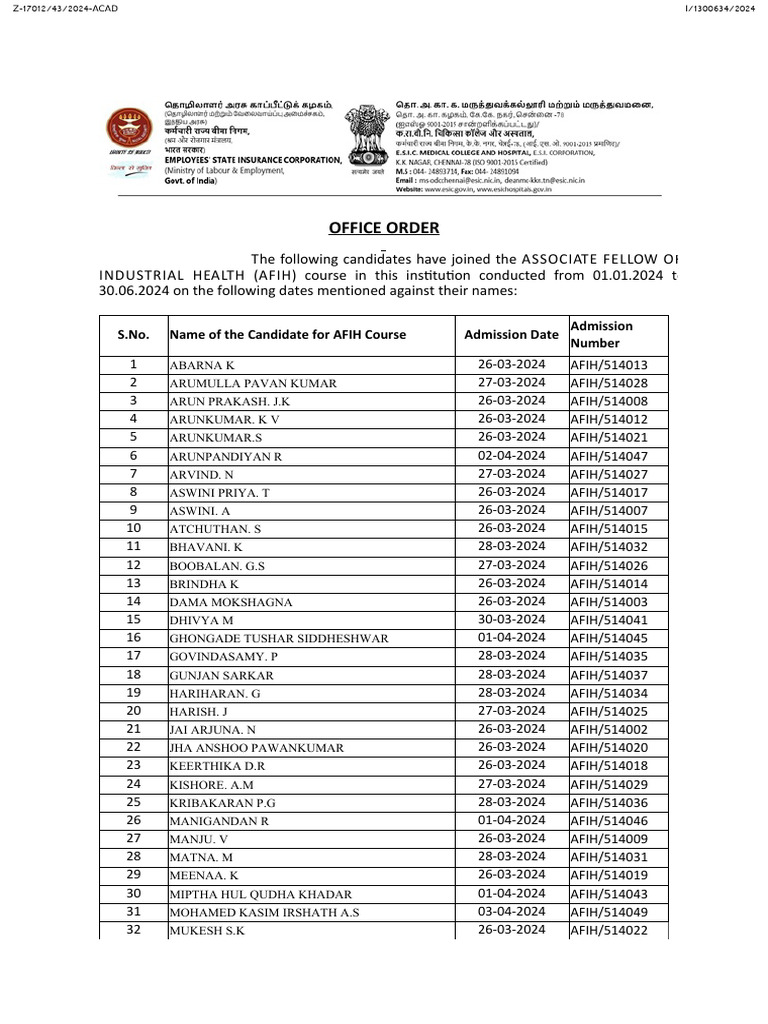 Revised Office Order For AFIH Admission (April-June) 2024 | PDF