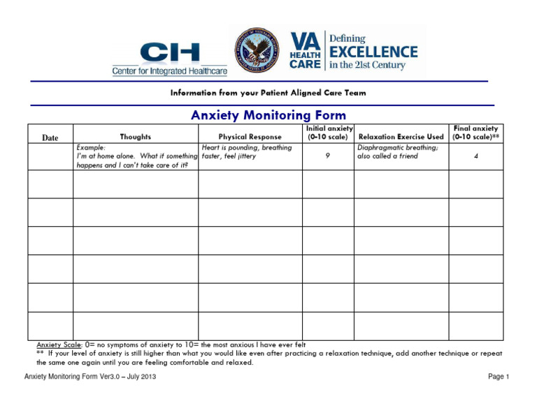 Anxiety Monitoring Form Version 3 | PDF
