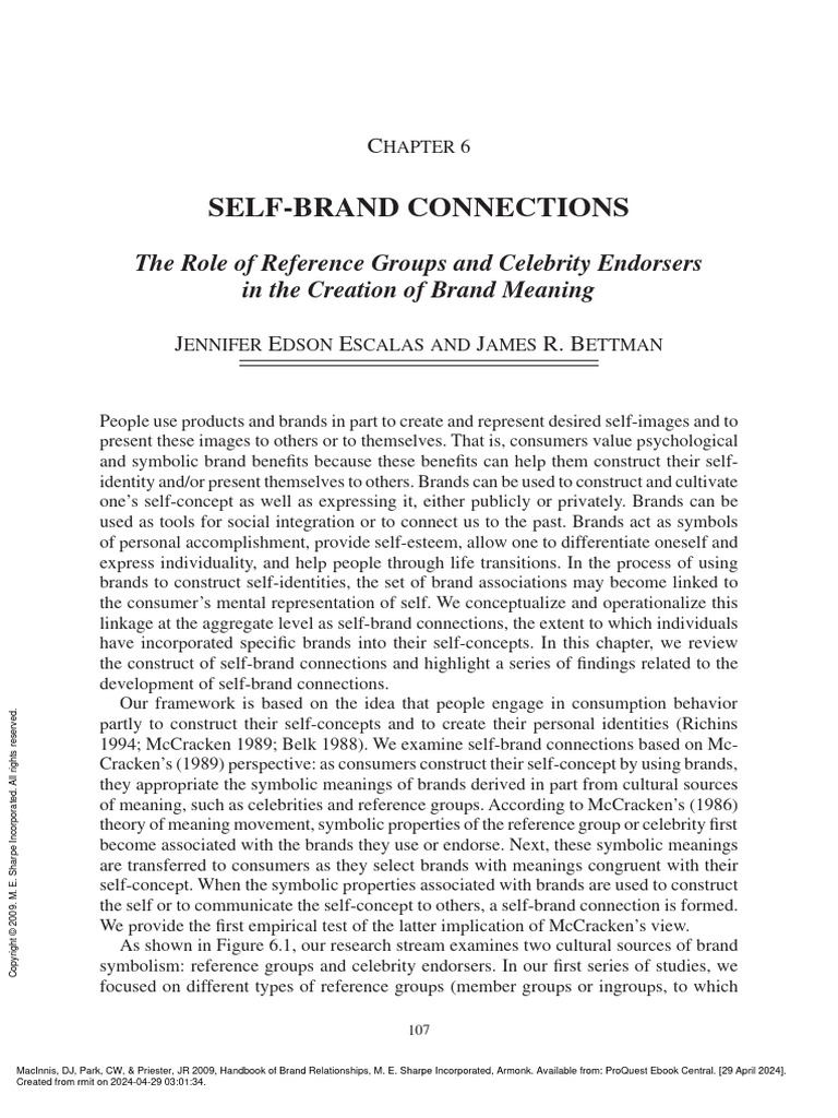 Handbook of Brand Relationships - (6. Self-Brand Connections The Role ...