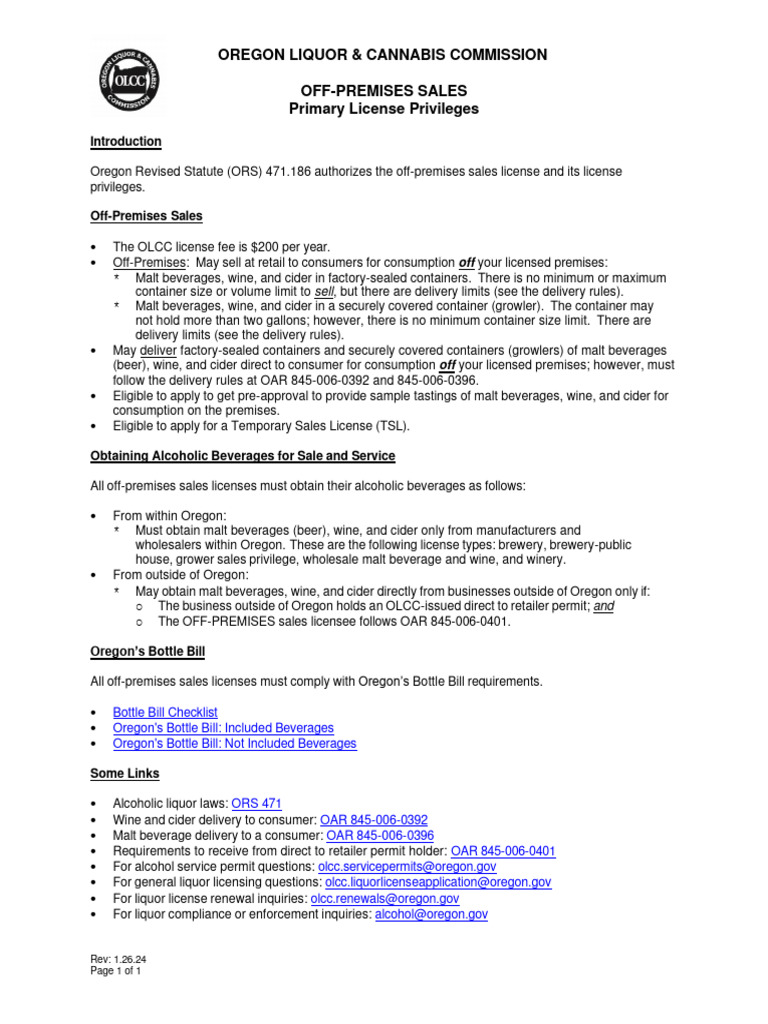 License Privileges Off Premises | PDF | Drink | Alcoholic Drinks