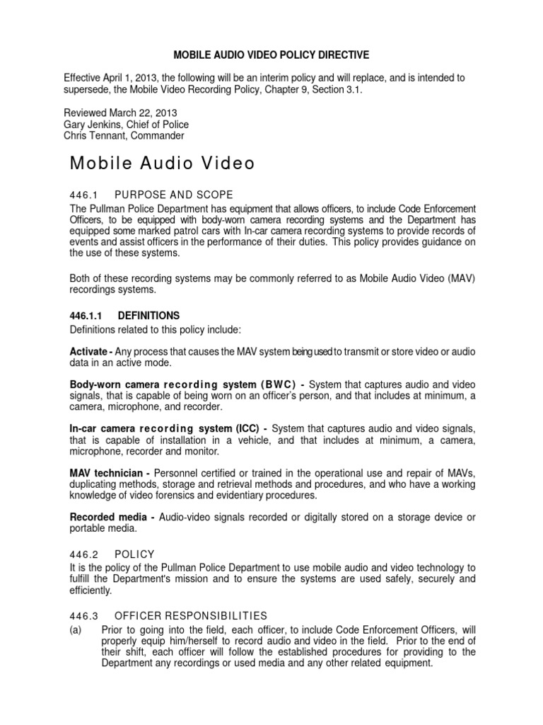 Pullman - Wa Body Camera Policy | PDF | Police | Video