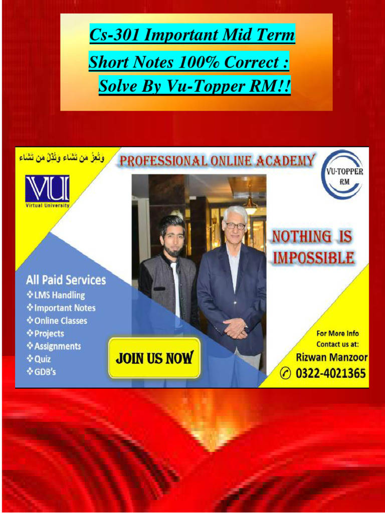 CS301 Short Notes MidTerm by Vu Topper RM | PDF | Queue (Abstract Data ...