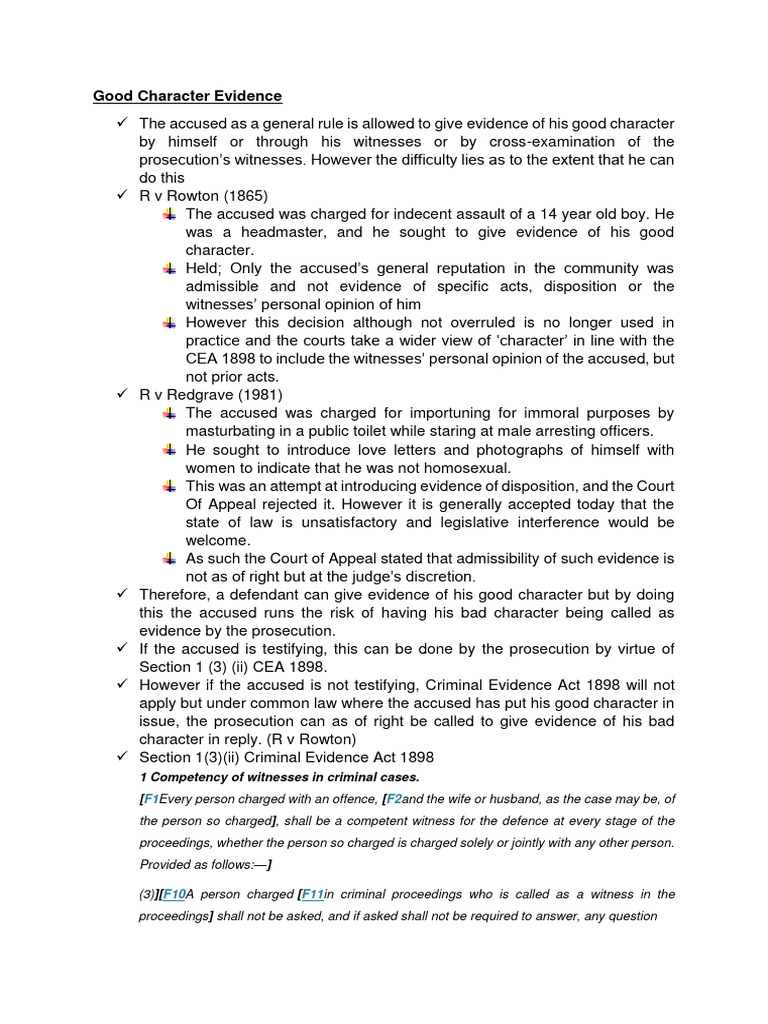 Good Character Evidence | PDF | Prosecutor | Witness
