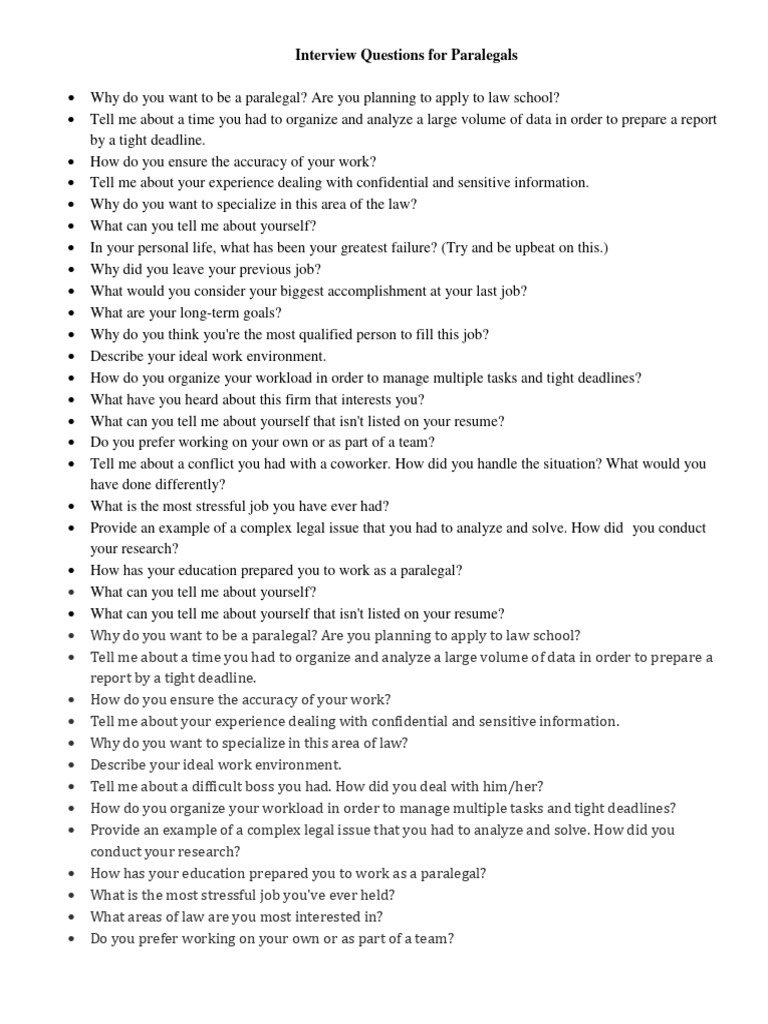 Paralegal Interview Questions Guide | PDF | Cognition | Psychology