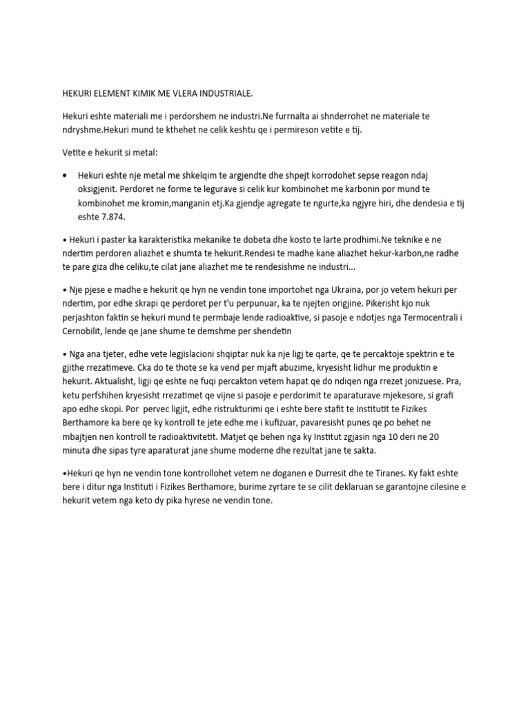 Hekuri Element Kimik Me Vlera Industriale | PDF