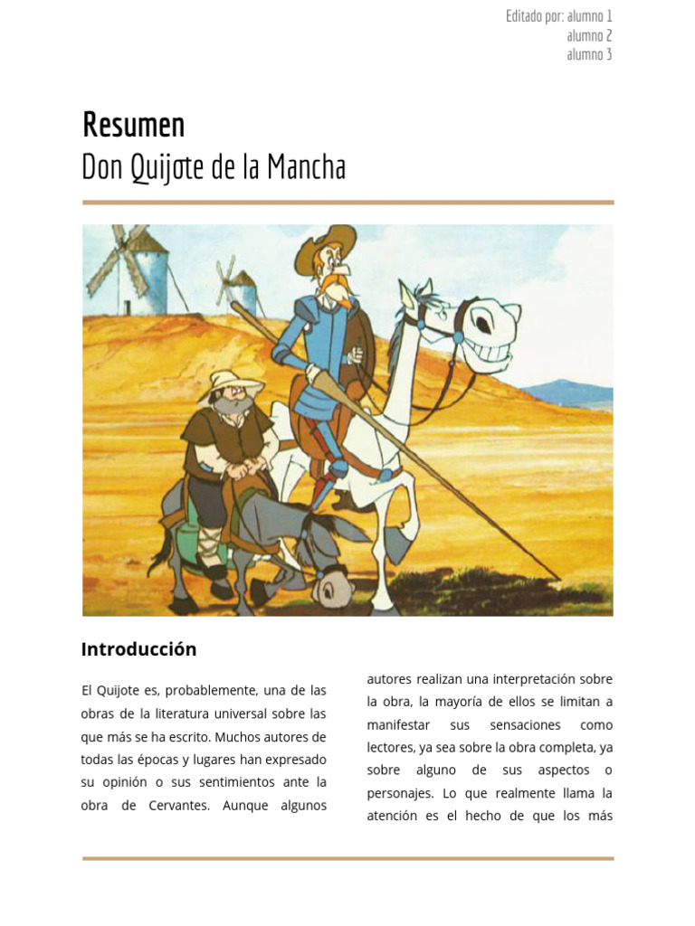 Análisis de Don Quijote: Personajes y Temas | PDF | Don Quijote | Novelas