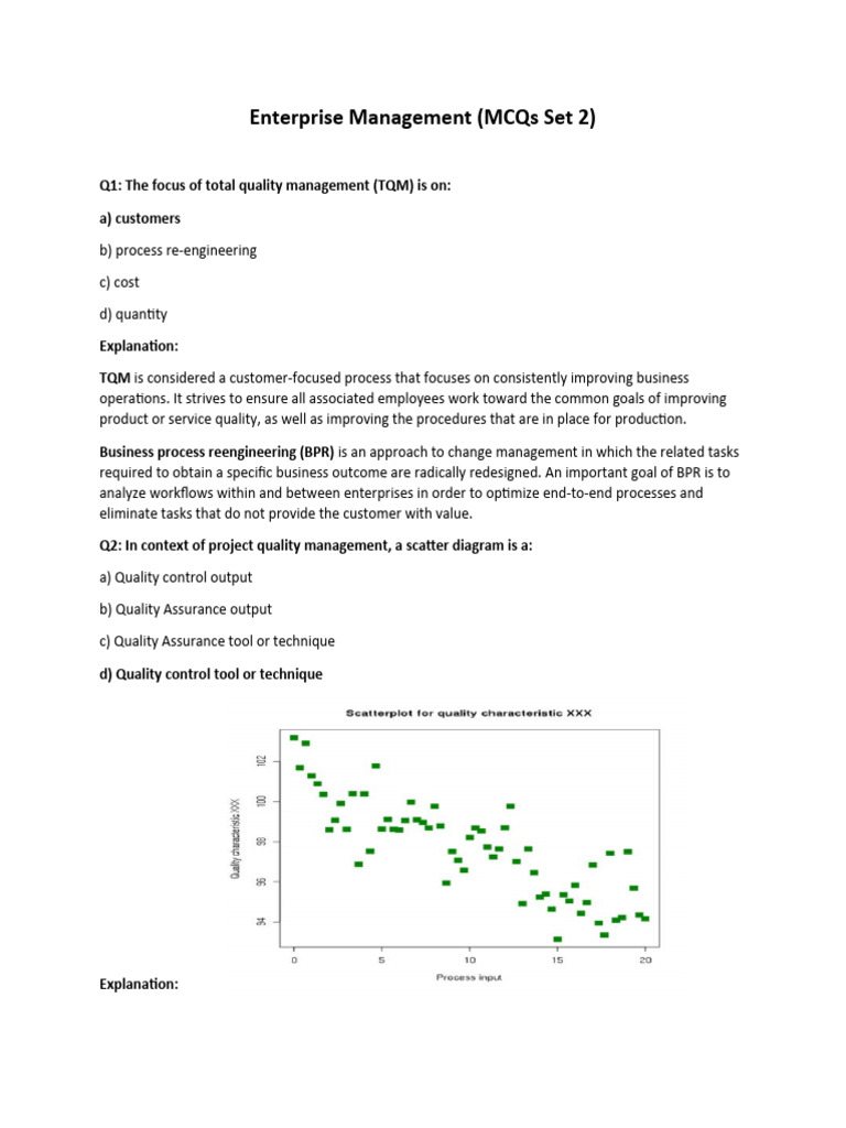 Enterprise Management MCQs for Quality Control | PDF | Mediation ...