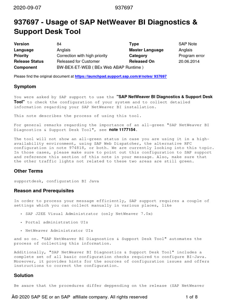 Usage Of Sap Netweaver Bi Diagnostics And Support Desk Tool Pdf Java Programming Language