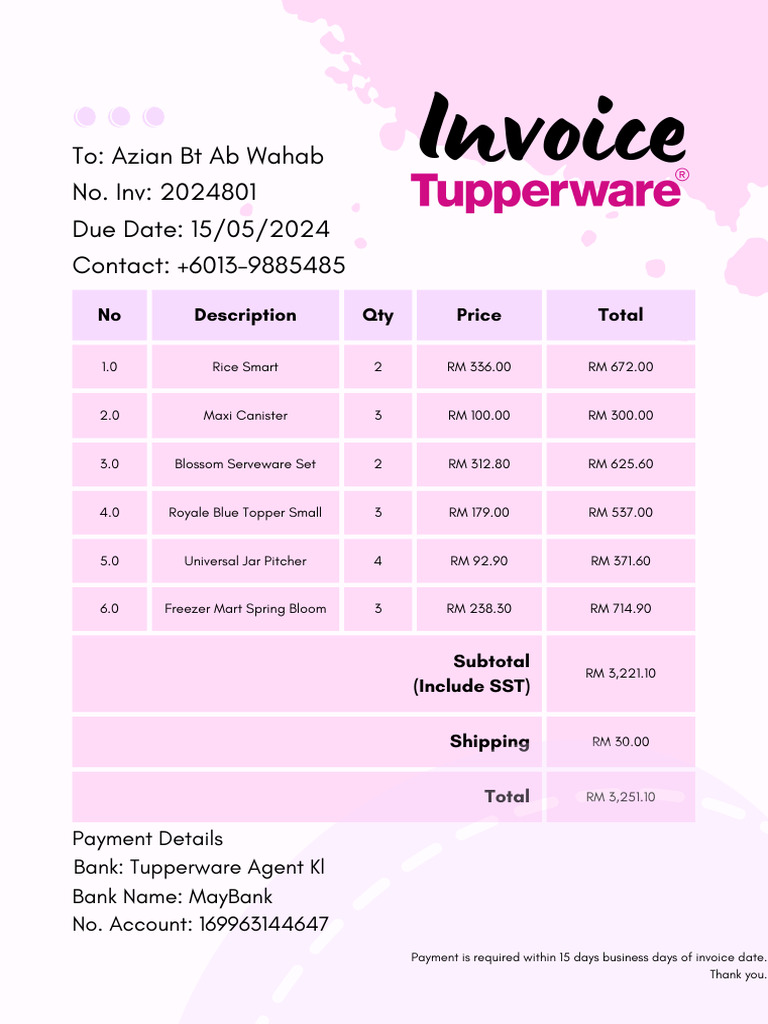 Invoice Tupperware | PDF