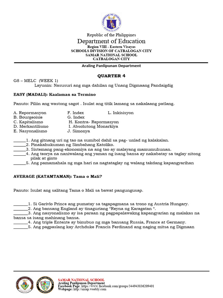AP Activity Sheets - Q4 | PDF