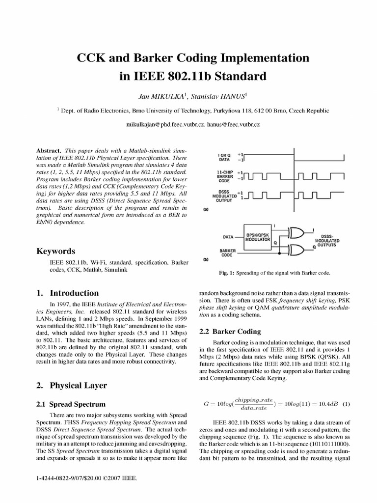 Mikulka 2007 CCK | PDF | Ieee 802.11 | Bit Rate
