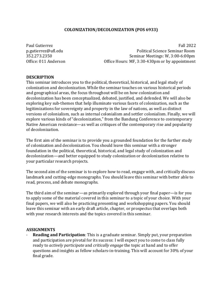 Colonial and Decolonial Gutierrez Syllabus | PDF | Decolonization ...