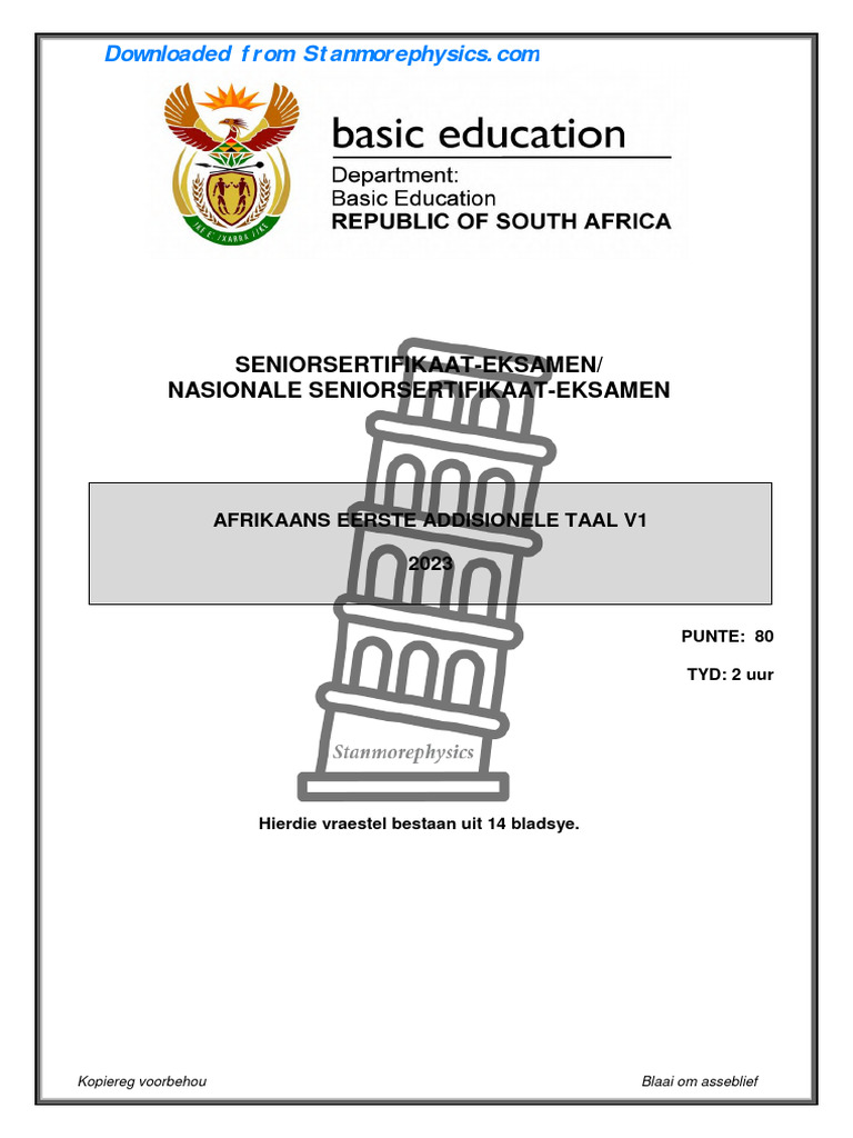 NSC FAL Afrikaans Grade 12 May June 2023 P1 and Memo | PDF
