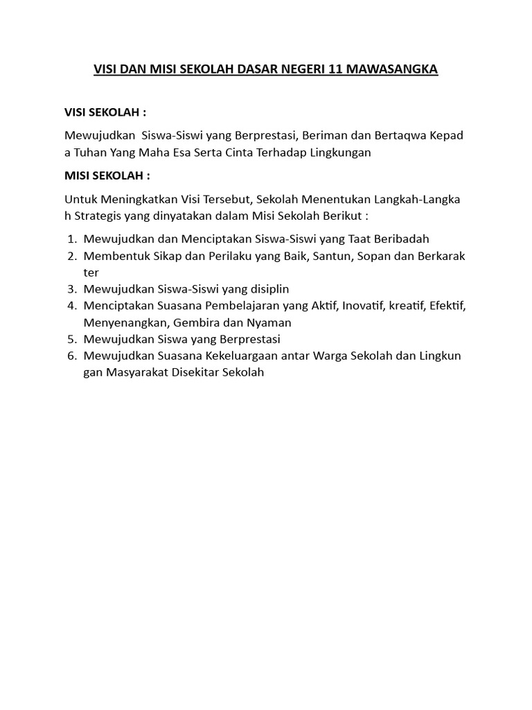 Visi Misi Sekolah | PDF | Karier & Perkembangan | Pengembangan Diri
