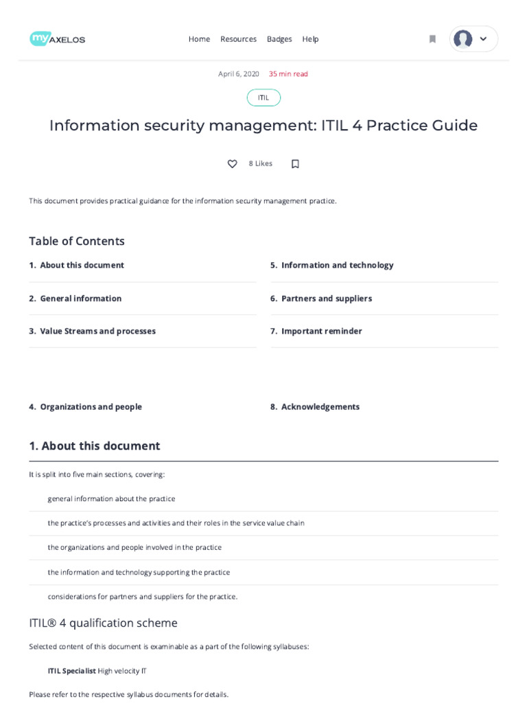 Itil 4 Practice Guide Cm Information Security Management Download Free Pdf Information
