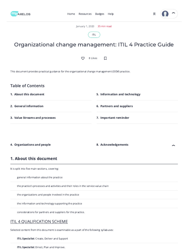 ITIL 4 Practice Guide CM Organizational Change Management | PDF ...