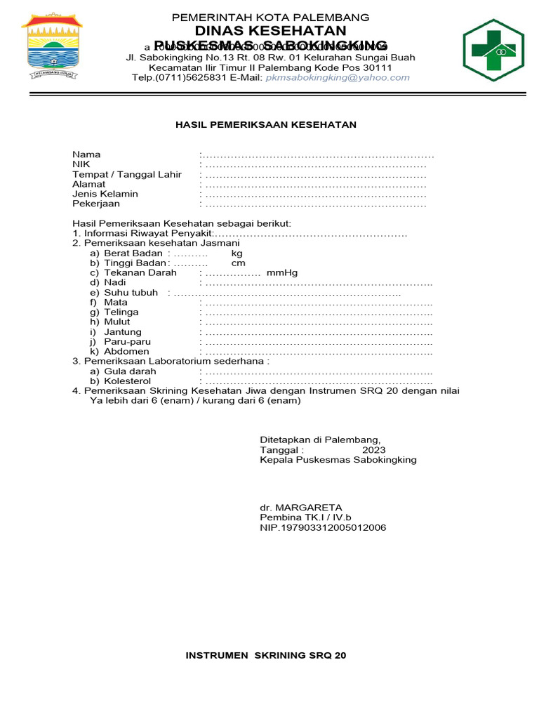 Form Surat Keterangan Sehat Jasmani Dan Rohani Revisi 3 PKM ...
