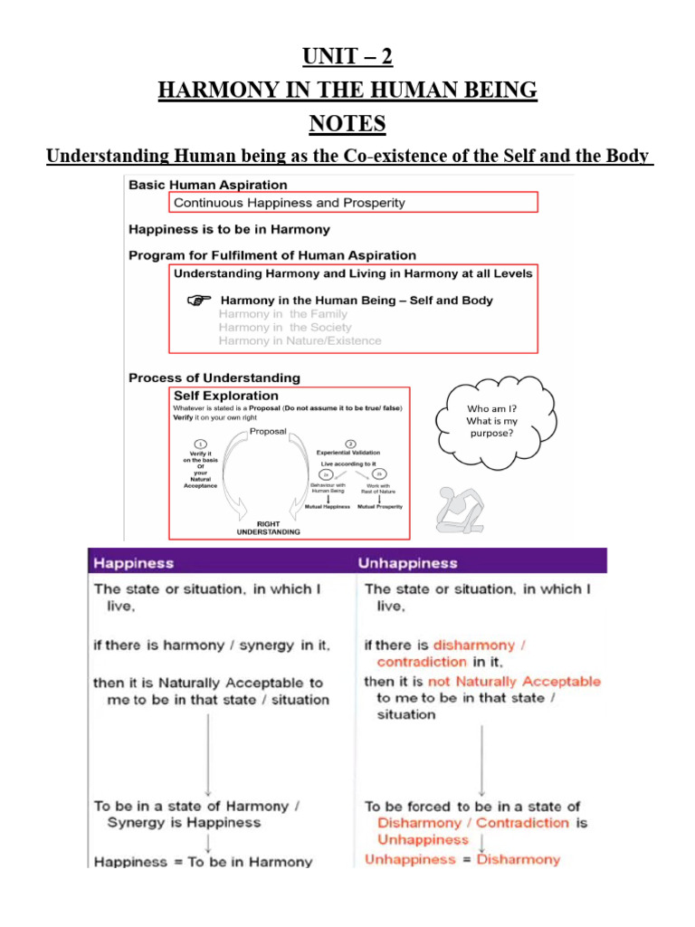 Unit - 2 - Harmony in The Human Being - Notes | PDF | Thought | Feeling