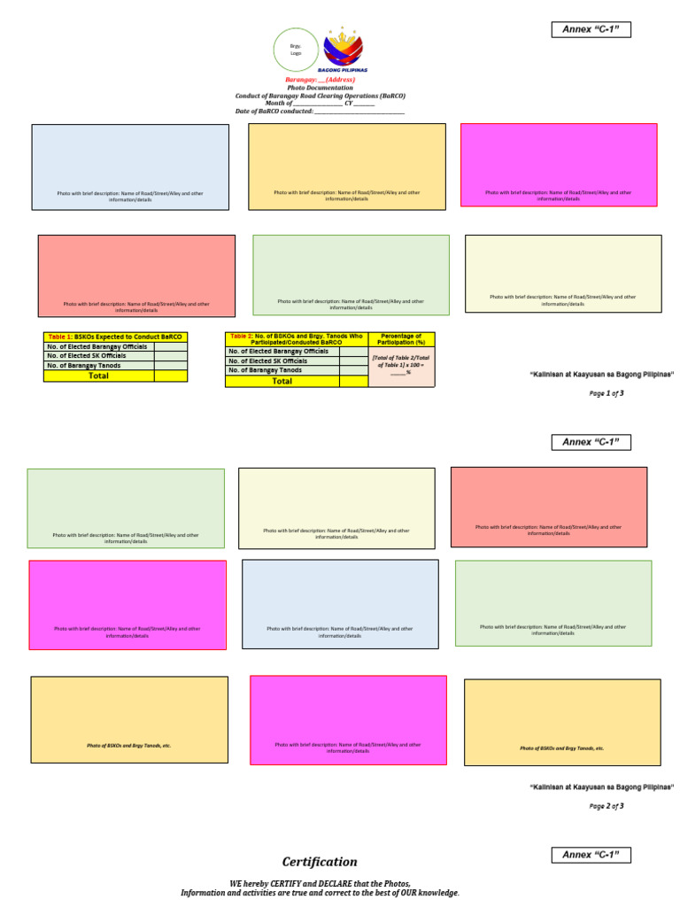Annex C 1 Photo Docmentation Barangay BaRCO Monthly Monitoring Report ...