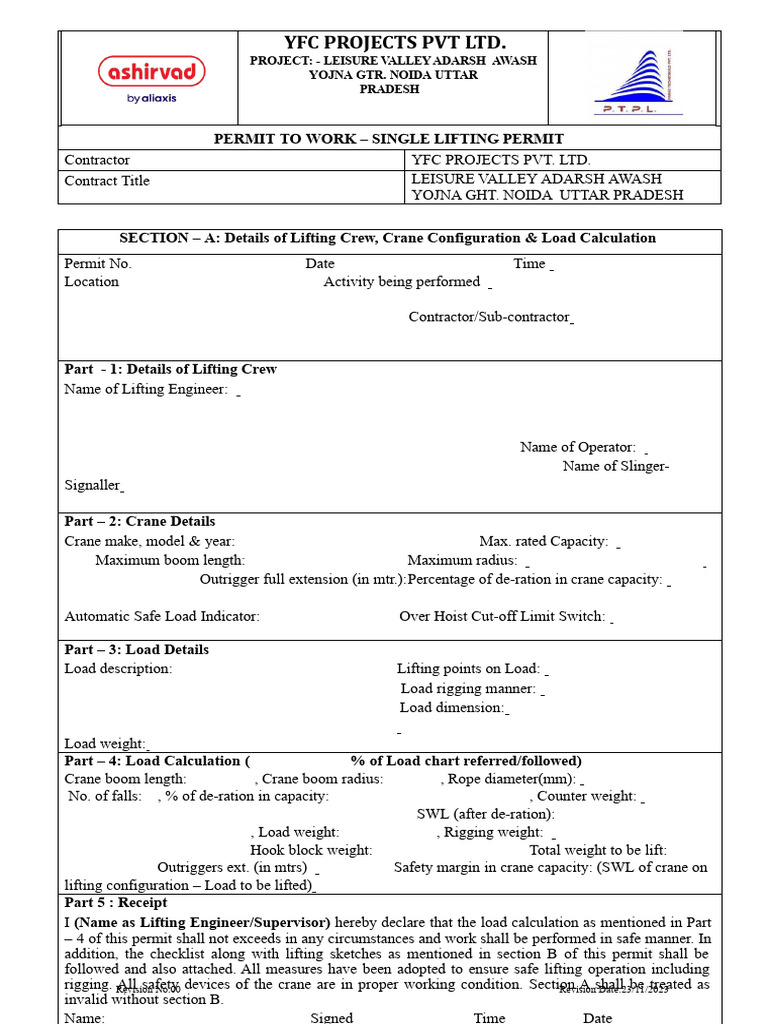 Crane Lift Permit & Safety Checklist | PDF | Crane (Machine ...