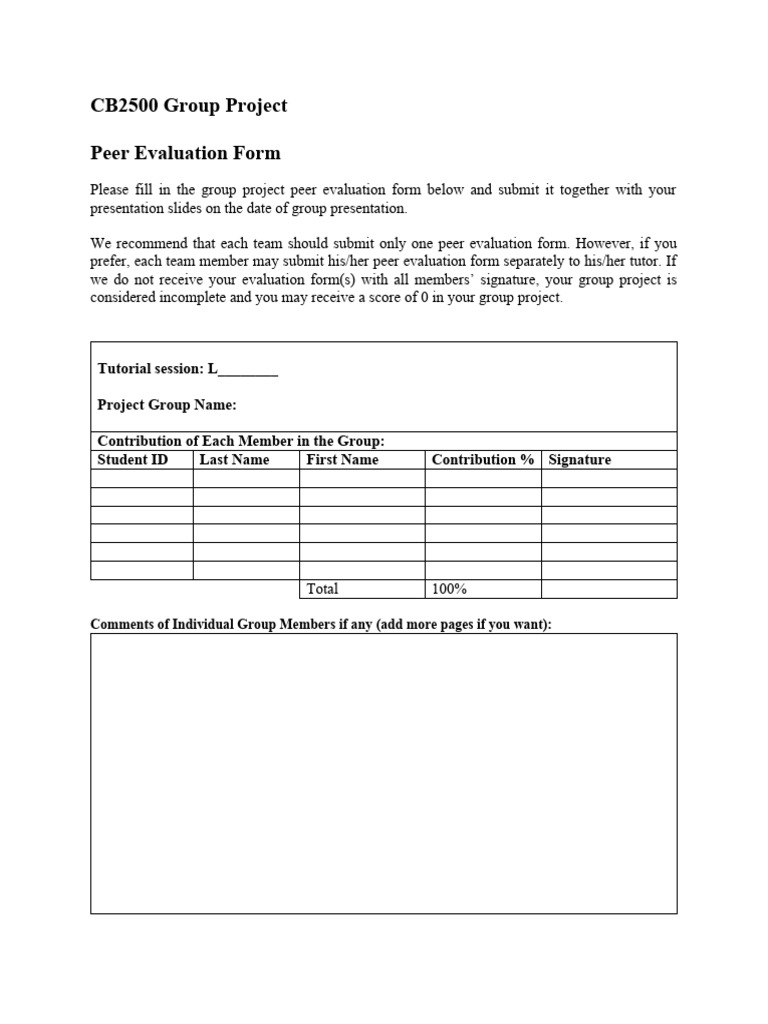 CB2500 Group Project Peer Evaluation | PDF