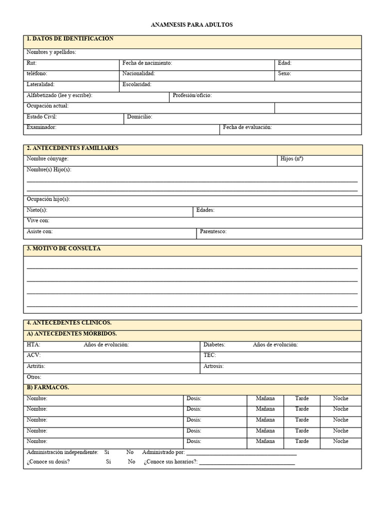 Anamnesis para Adultos | PDF | Medicina CLINICA