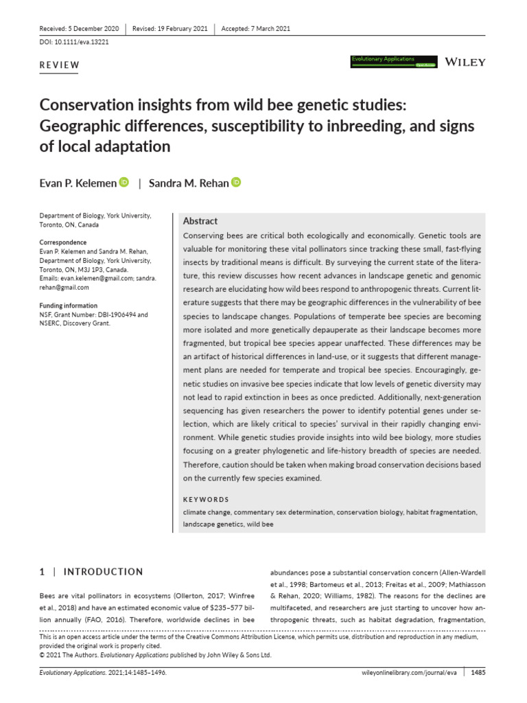 Conservation Insights From Wild Bee Genetic Studie | PDF | Honey Bee ...