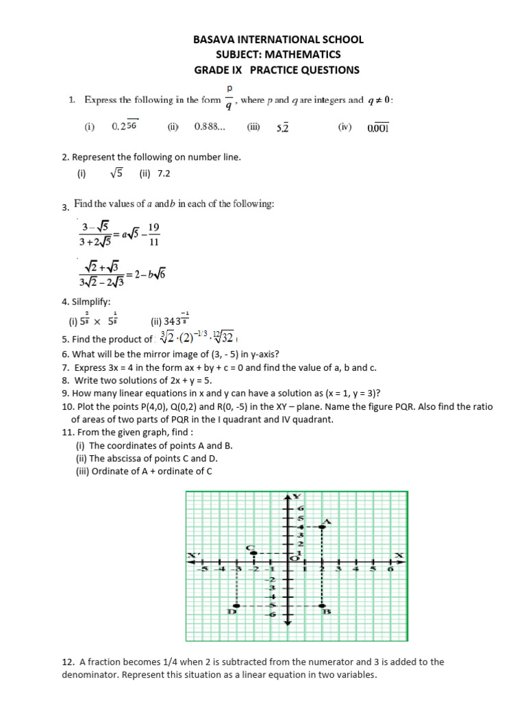 Grade 9 (2023-24) Math Practice Worksheet | PDF | Area | Triangle