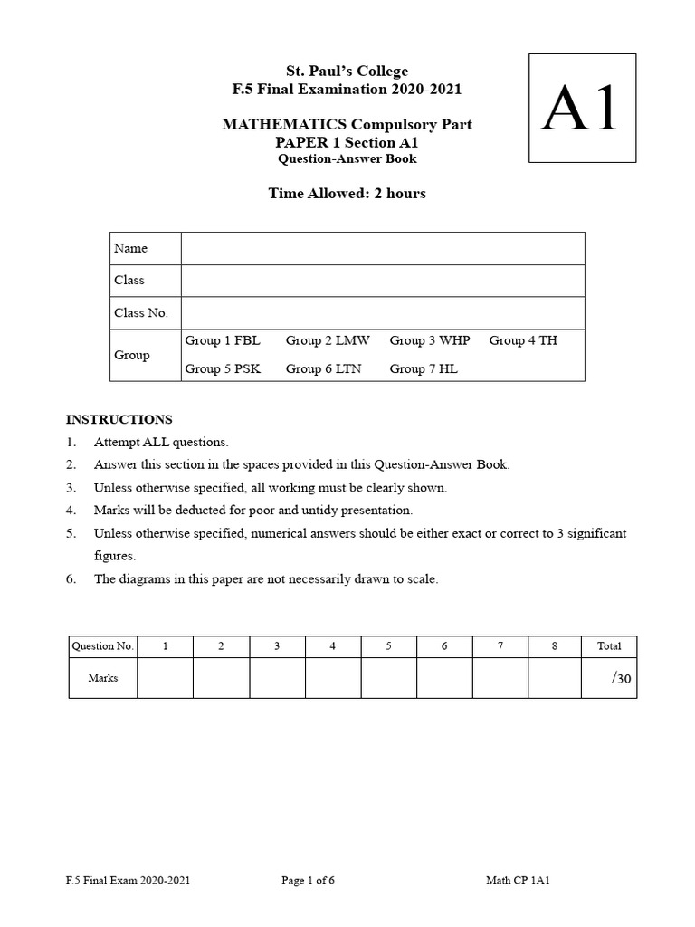 F.5 Math Final Exam 2020-2021 | PDF | Circle | Area