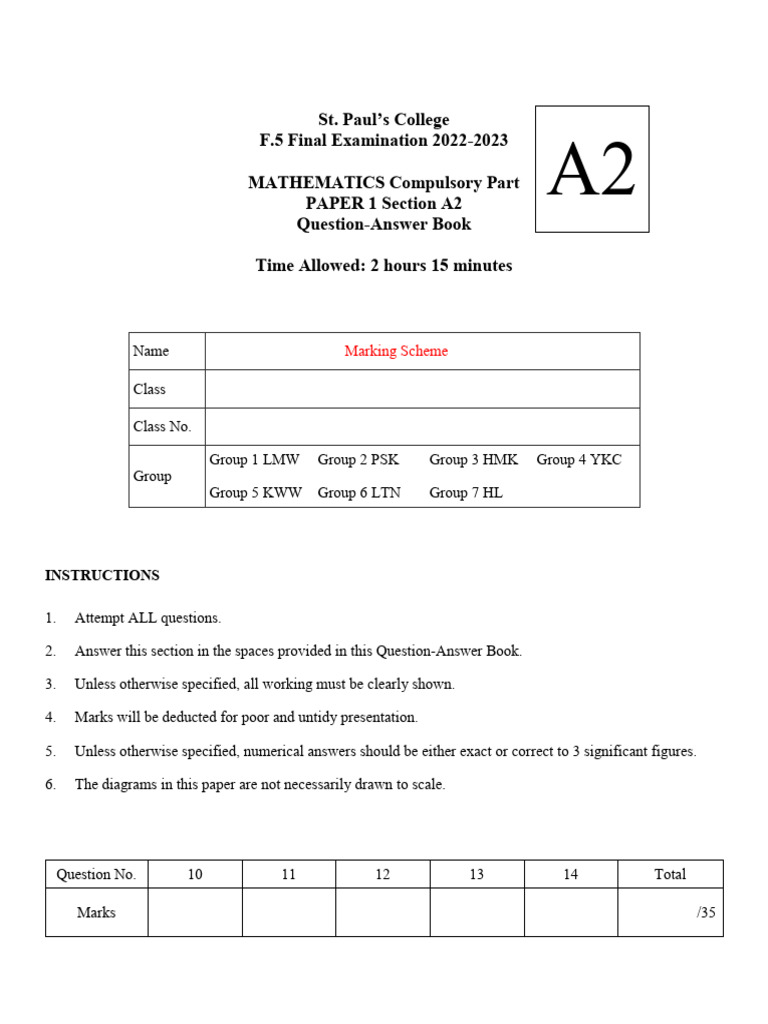 2223 F5 T2 Paper 1 Section A2 MS | Download Free PDF | Mathematics ...