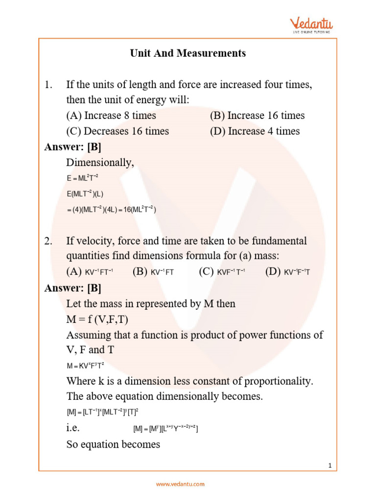 Important Unit and Measurement NEET Questions | PDF | Quantity ...