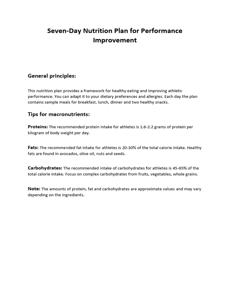 7-Day Athletic Nutrition Plan | PDF | Meal | Lunch