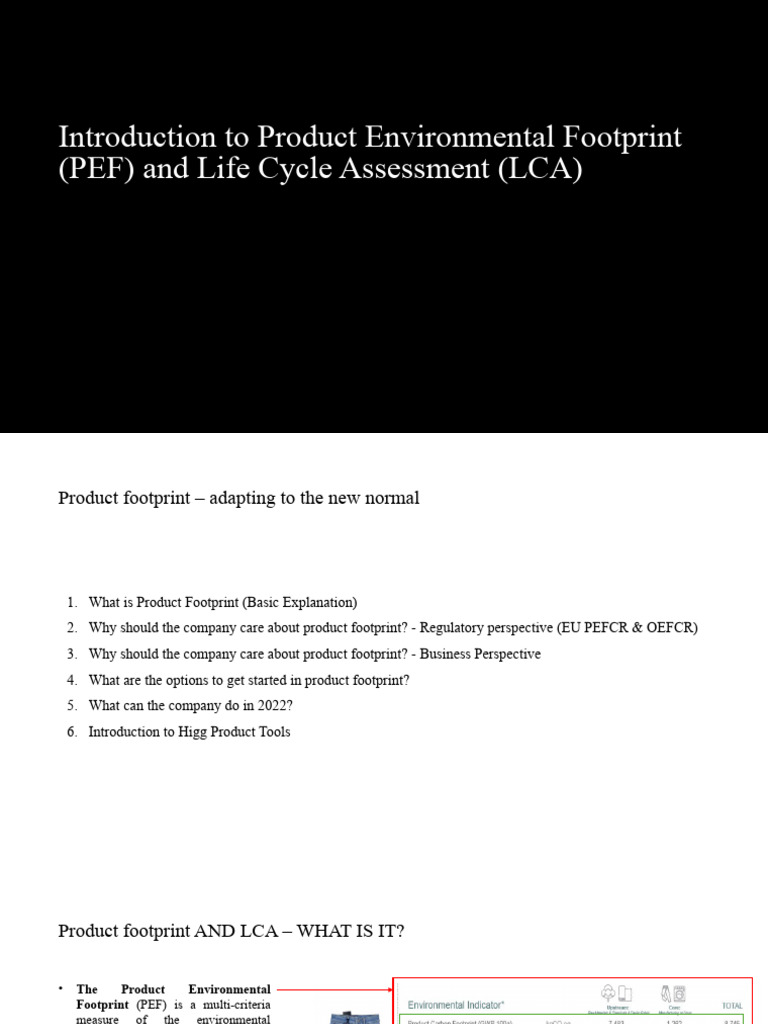 Introduction To Product Environmental Footprint (PEF) and Life Cycle ...