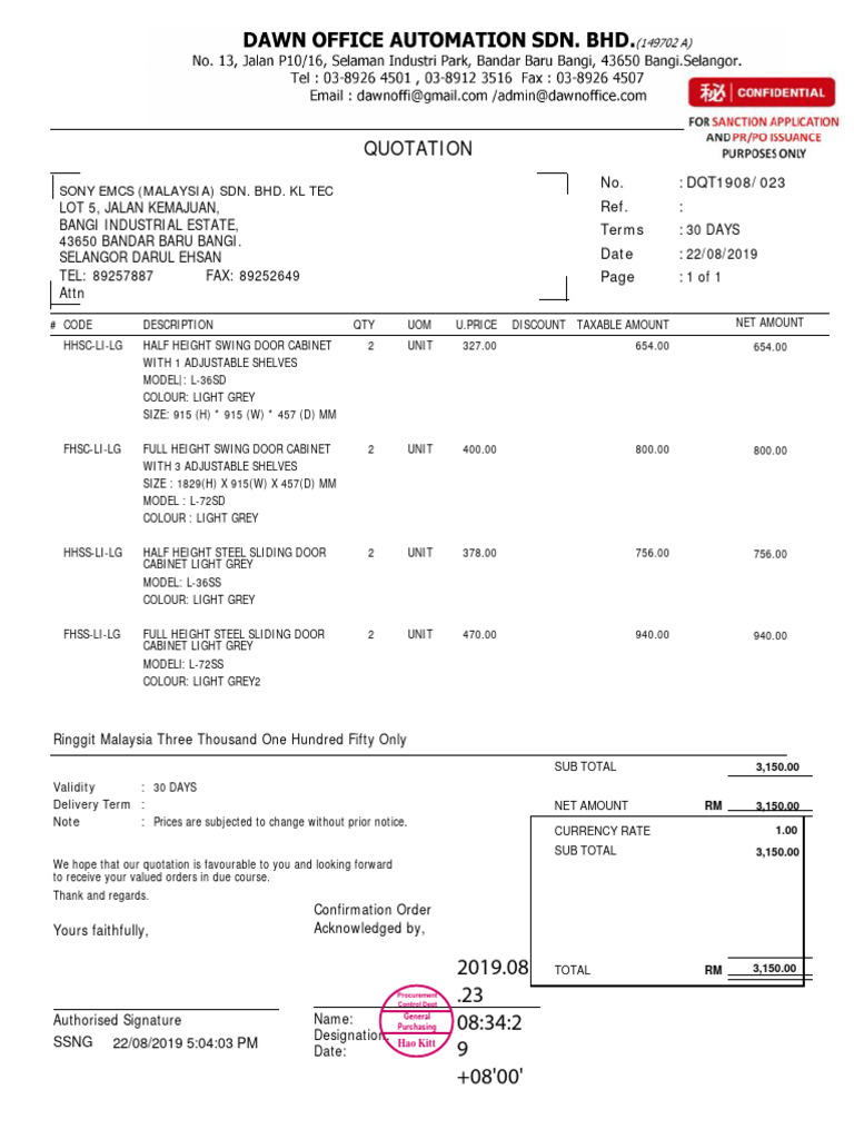 Sony Quotation (Full Half Height Cabinet) (S) | PDF | Foreign Exchange ...